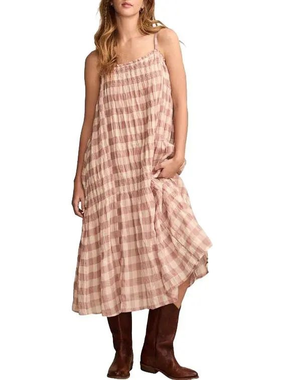 Lucky Brand Smocked Sleeveless Midi Dress - Rose Gingham