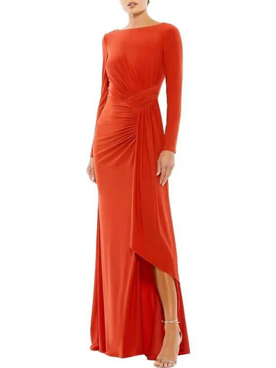 Mac Duggal Ruched Jersey Gown - Brick
