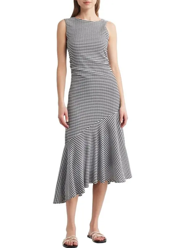 Rails Daija Seersucker Sleeveless Asymmetric Midi Dress - Black Gingham