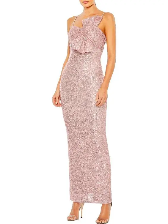 Mac Duggal Sequined Strapless Faux Bow Column Gown - Rose Pink