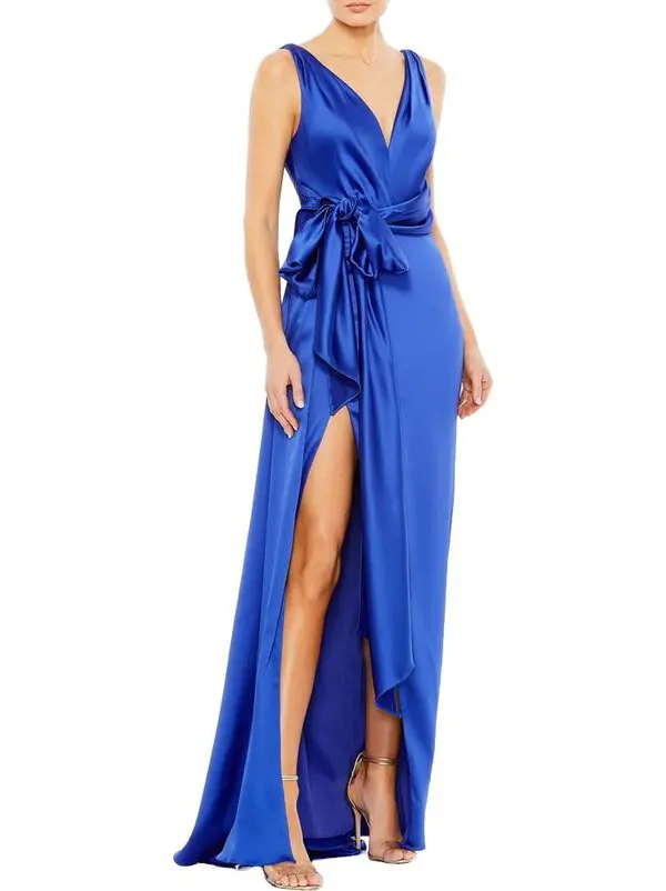 Mac Duggal Sleeveless V-neck Satin Gown - Royal