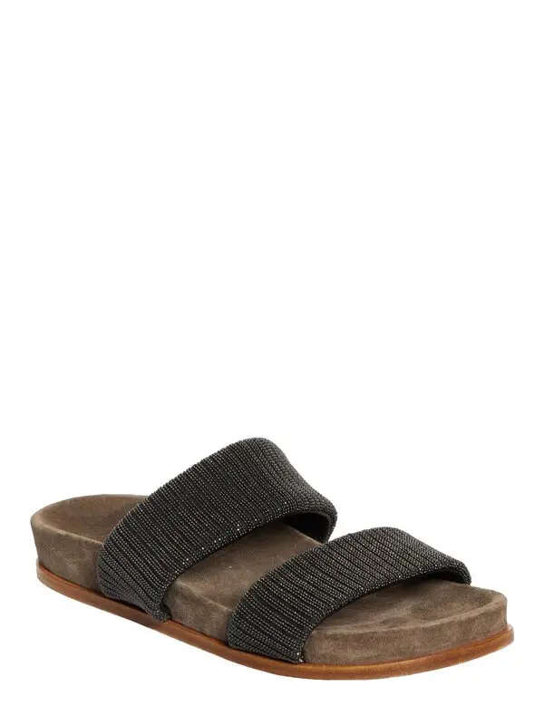 Brunello Cucinelli Monili Two-strap Slide Sandal - Antracite