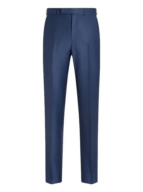 Zegna Flat Front Wool Trousers - Medium Blue