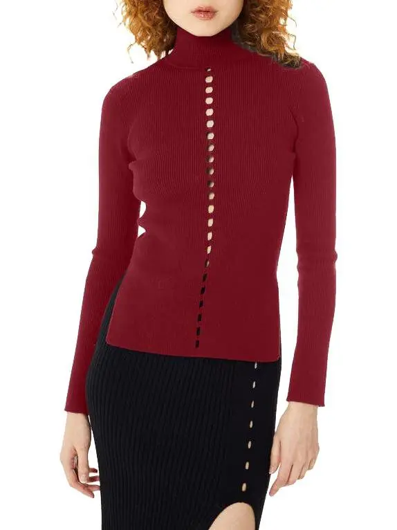 FIND ME NOW Turtleneck Ribbed Top - Sangria
