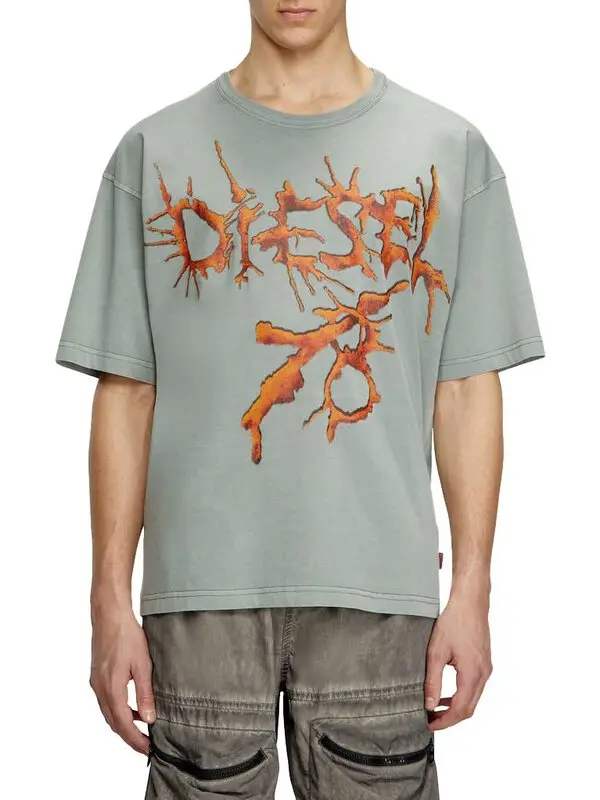 DIESEL® Relaxed Fit Cotton Graphic T-shirt - Gray