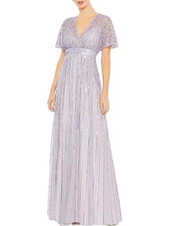 Mac Duggal Sequined Butterfly Sleeve A-line Gown - Lavender