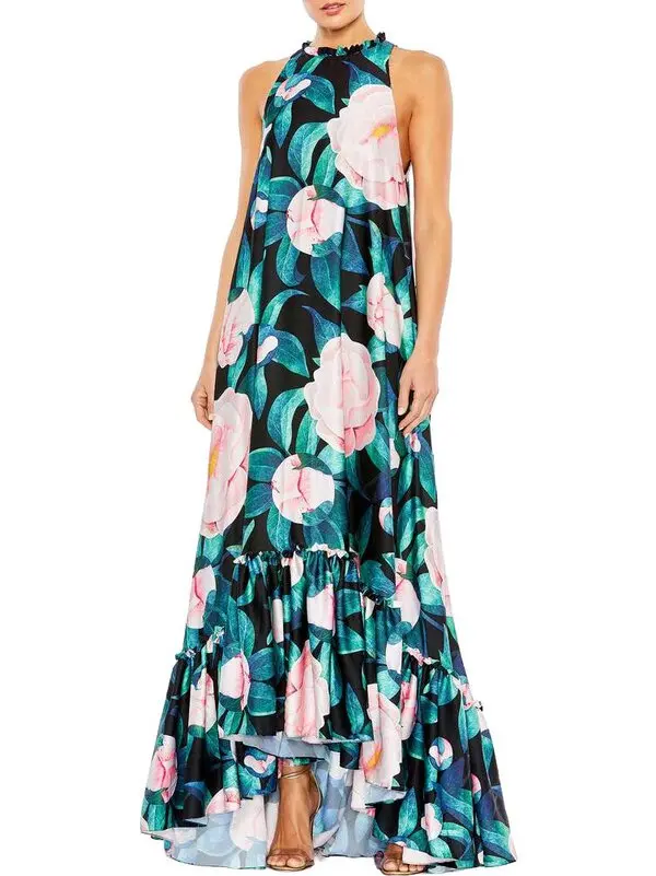 Mac Duggal Sleeveless High-low Floral Maxi Dress - Black Multi