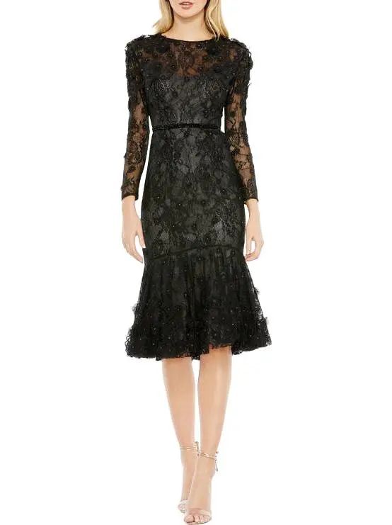 Mac Duggal Floral Appliqué Cocktail Dress - Black