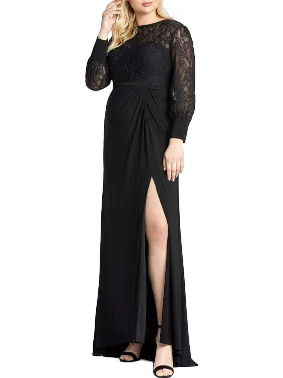Mac Duggal Sequin Lace Illusion Evening Gown - Black