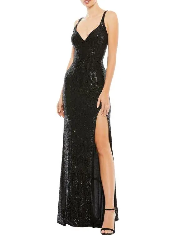 Mac Duggal Sleeveless Sequin Gown - Black