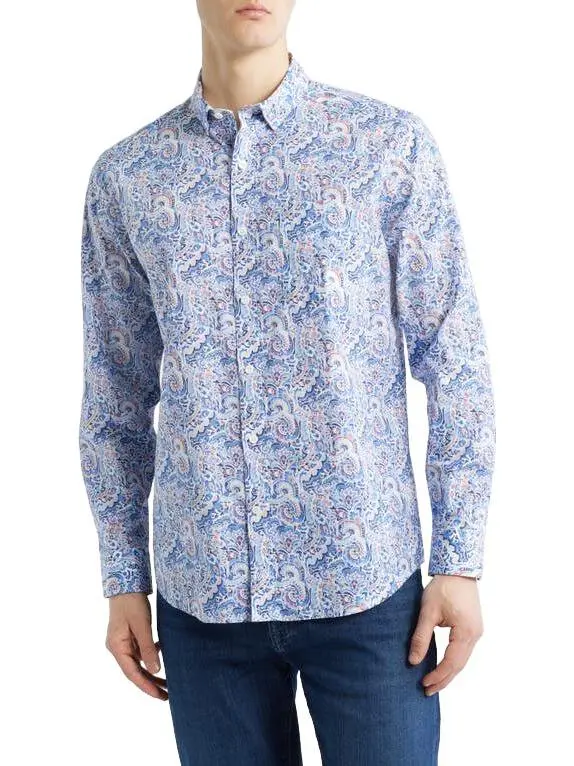 Johnston & Murphy Mosaic Print Button-up Shirt - Blue Multi