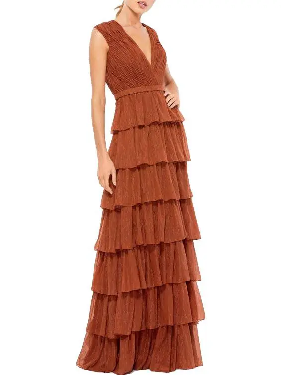 Mac Duggal Ruffle-layered Maxi Dress - Nutmeg