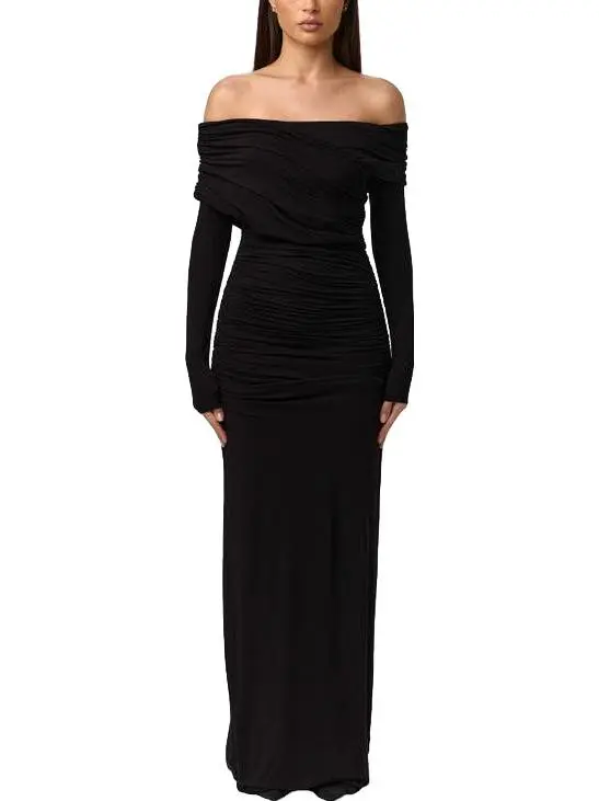 Naked Wardrobe Smooth Off-the-shoulder Maxi Dress - Black