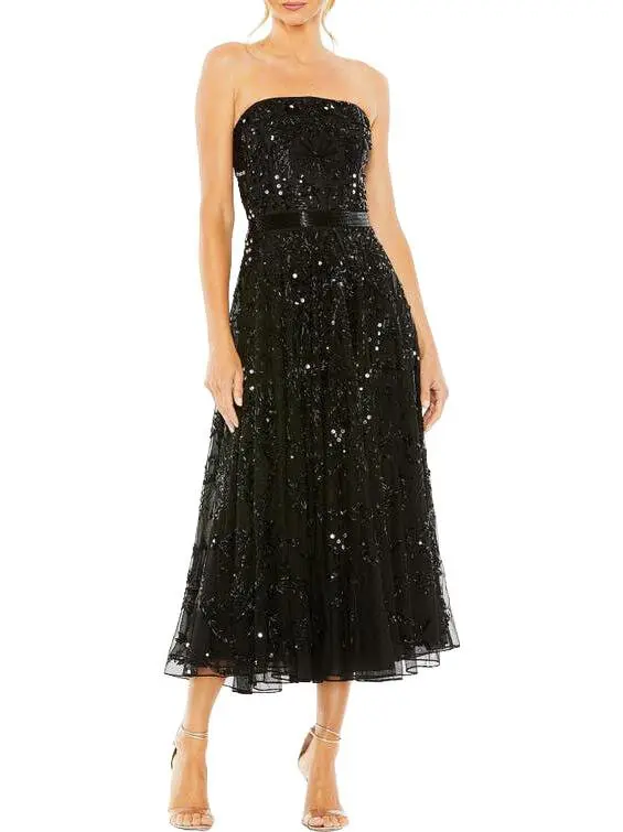 Mac Duggal Hand-embellished Strapless A-line Gown - Black
