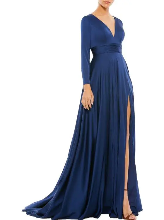 Mac Duggal Long Sleeve A-line Gown - Midnight