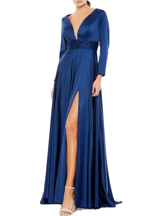 Mac Duggal Long Sleeve A-line Gown - Midnight