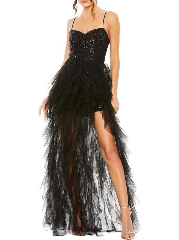 Mac Duggal Sequin High-low Mini Dress - Black