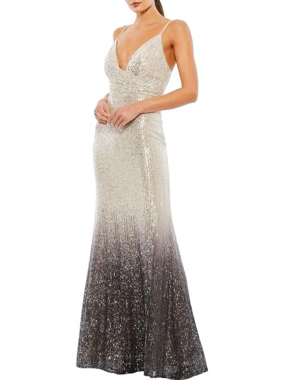 Mac Duggal Sleeveless Ombré Sequin Gown - Charcoal
