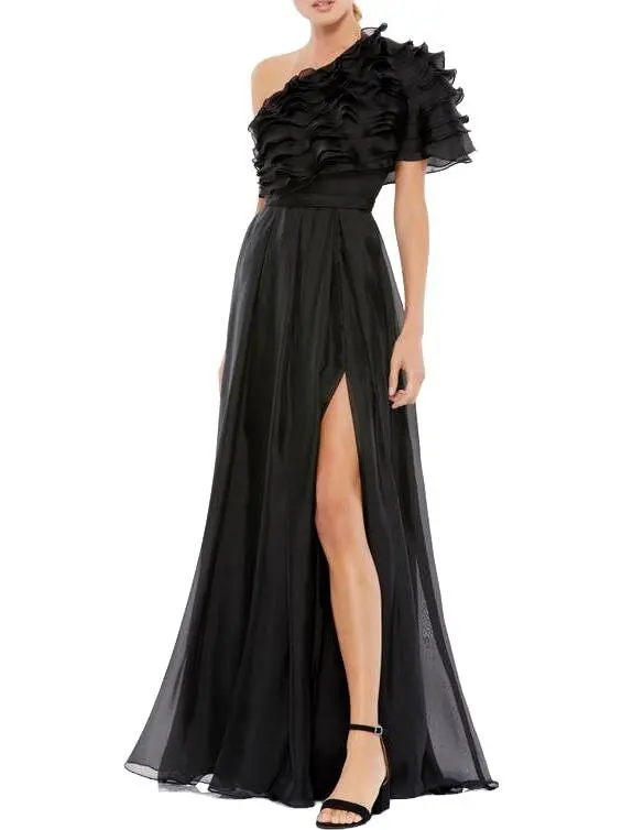 Mac Duggal One-shoulder Ruffle Gown - Black