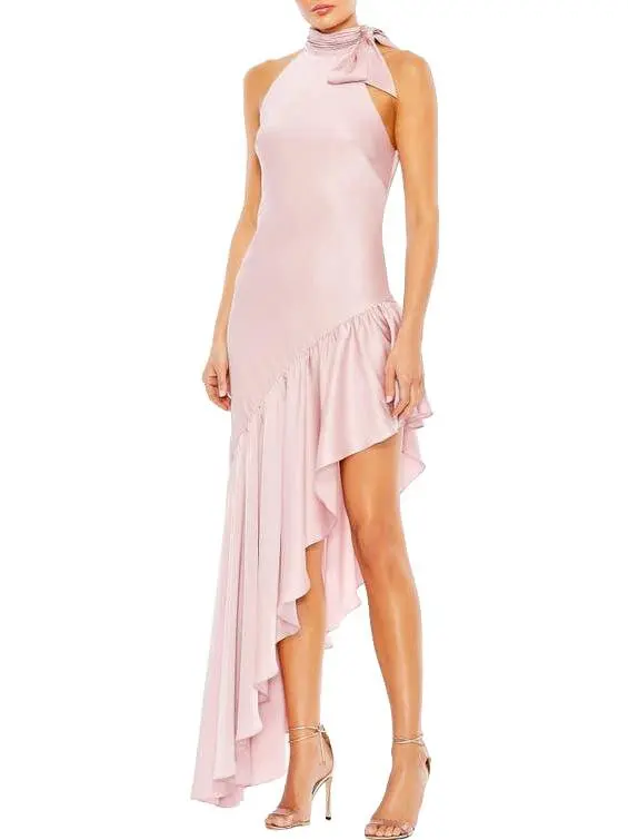 Mac Duggal Halter Neck Asymmetrical Gown - Rose