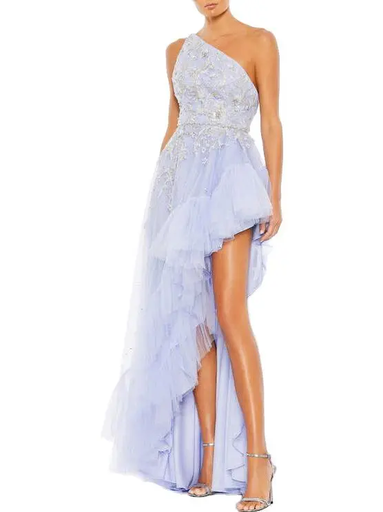Mac Duggal Rhinestone Embellished One-shoulder Gown - Periwinkle