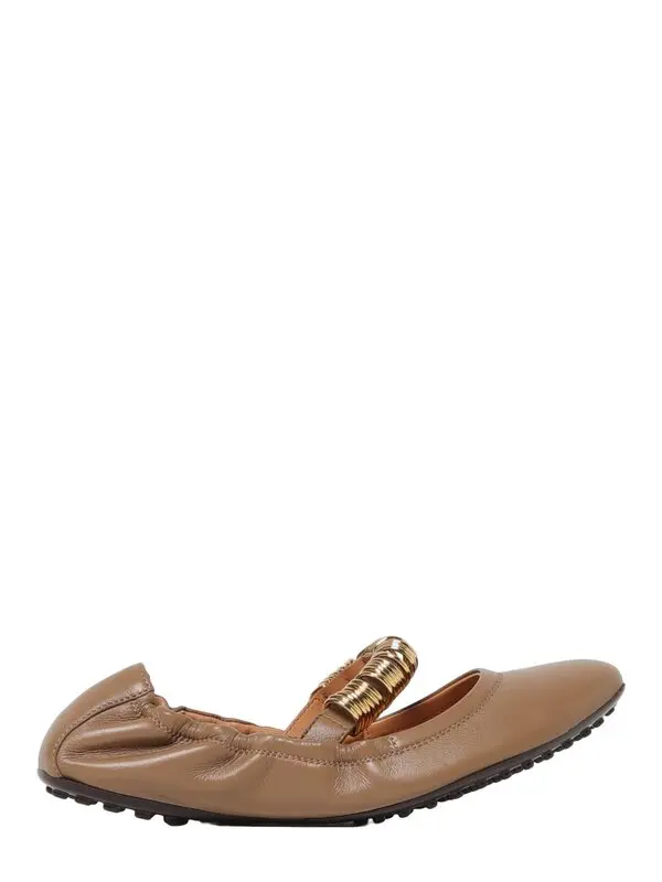 TOD'S Ballet Flats With Gold Tone Detailing - Beige