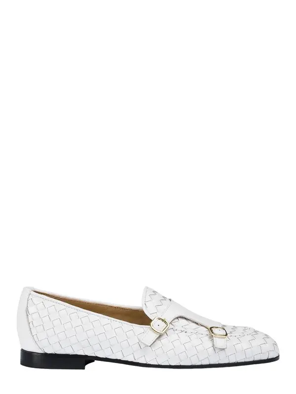 DOUCAL'S Woven Leather Monk Strap Shoes - White