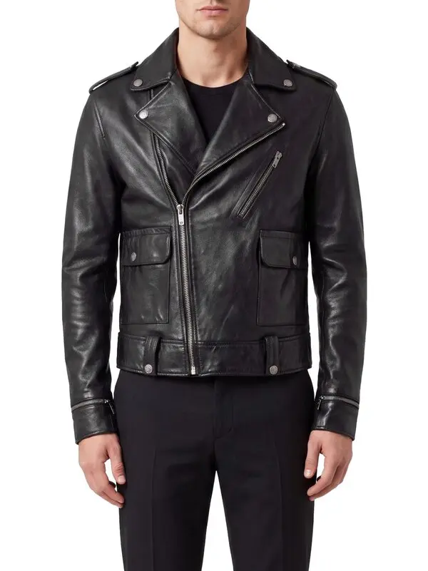 GOLDEN GOOSE Ovine Leather Biker Jacket With Asymmetrical Zip - Black