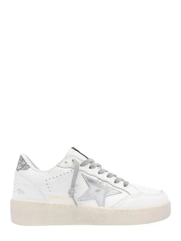 GOLDEN GOOSE Ball Star 2 Distressed Leather And Glitter Mesh Sneakers - White
