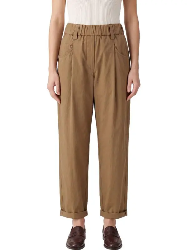 Brunello Cucinelli Dunacoloured Cotton Trousers - Beige