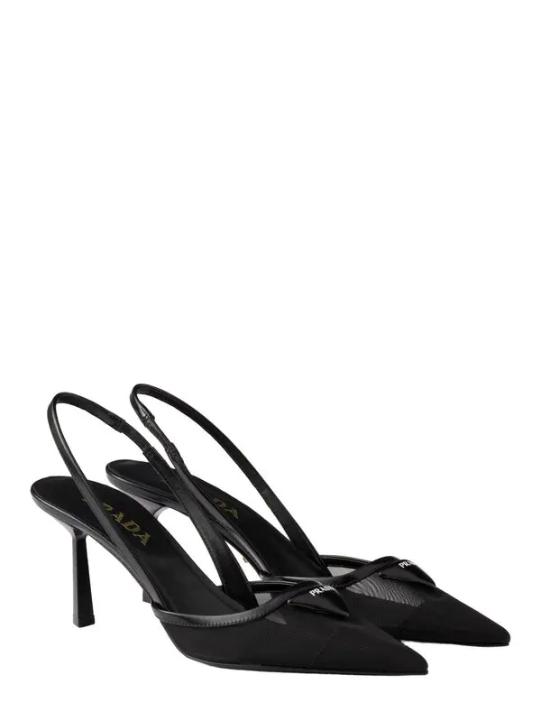Prada Mesh Fabric Slingback Pumps - Black