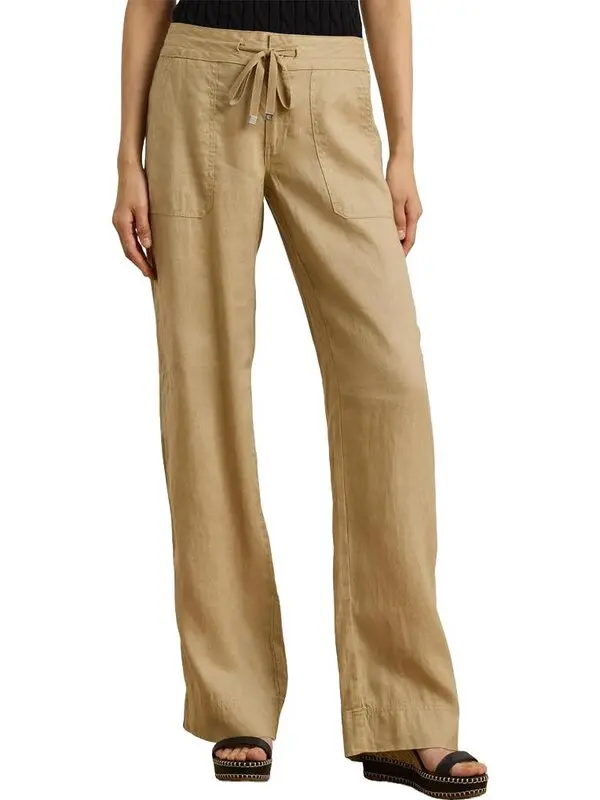 Ralph Lauren Linen Drawstring Wide-leg Pants - Birch Tan