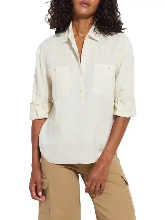 Lyssé Rose Roll Tab Linen Utility Shirt - Ecru