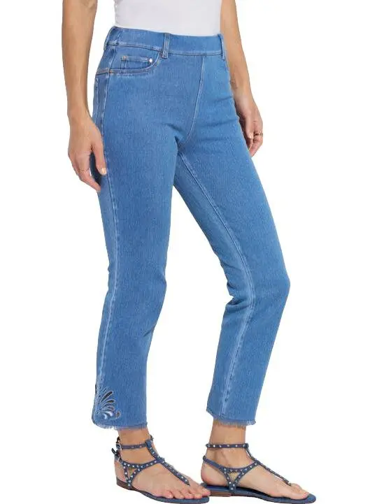 Lyssé Yori Eyelet Hem Crop Straight Leg Jeans - Bleached Blue