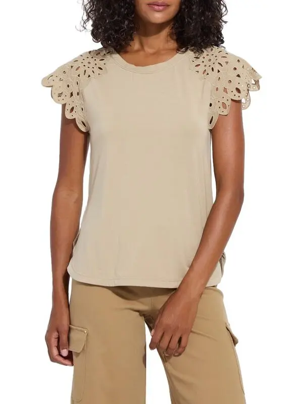 Lyssé Katarina Eyelet Cap-sleeve T-shirt - Sandstone