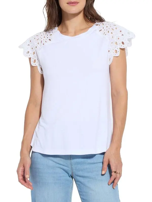 Lyssé Katarina Eyelet Cap-sleeve T-shirt - White