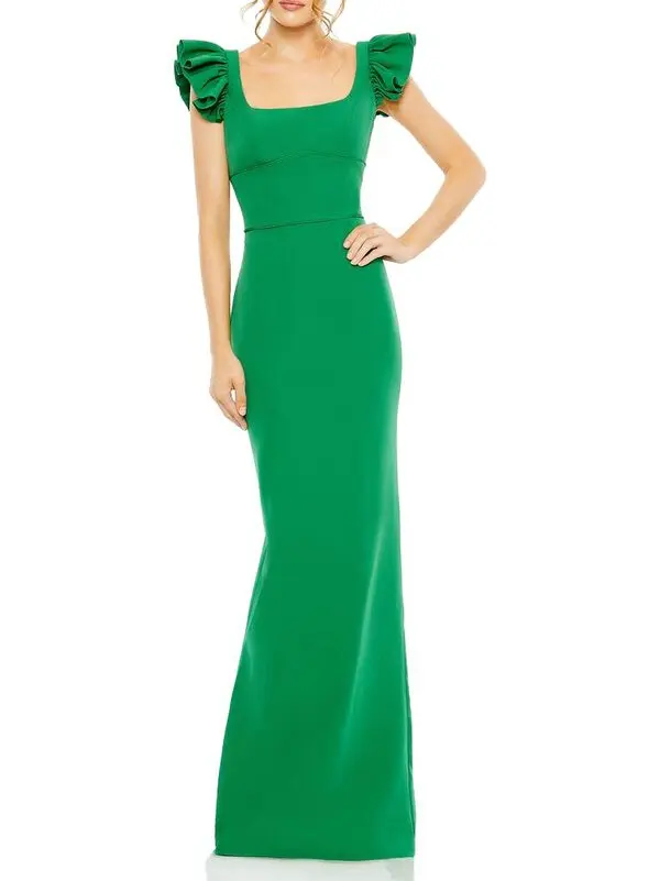 Mac Duggal Ruffle Cap-sleeve Column Gown - Green