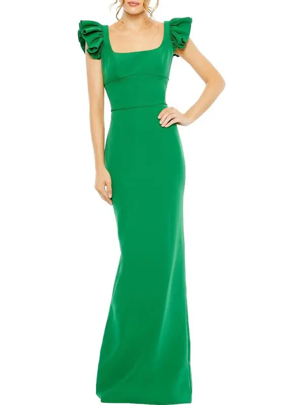 Mac Duggal Ruffle Cap-sleeve Column Gown - Green