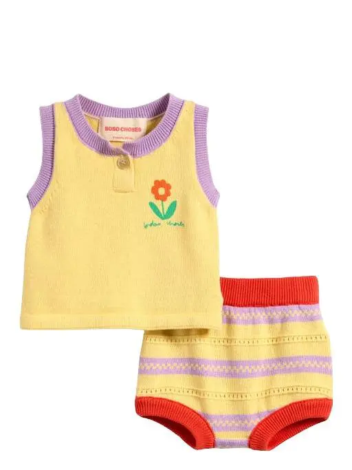 BOBO CHOSES Flower Organic Cotton Tank & Shorts Set - Yellow Multi