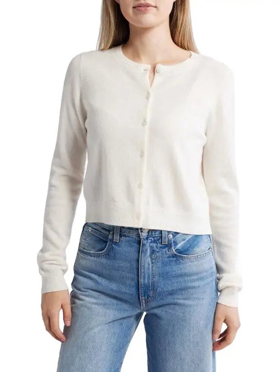 Boden Eva Cashmere Crop Cardigan - Warm Ivory