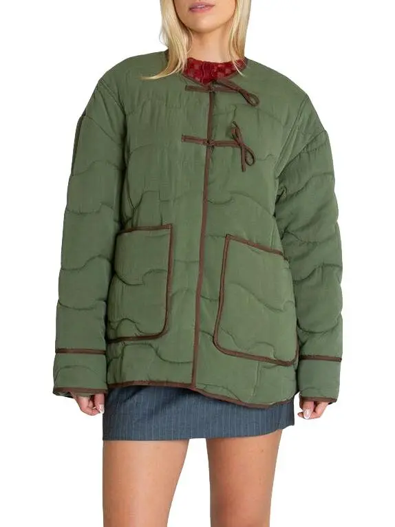 FIND ME NOW Water Repellent Quilted Coat With Contrast Trim - Boxwood