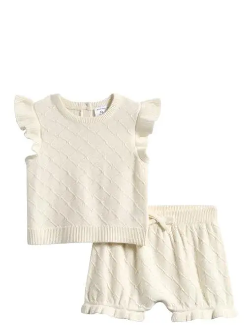 Nordstrom Flutter Sleeve Sweater & Bubble Shorts Set - Ivory Egret