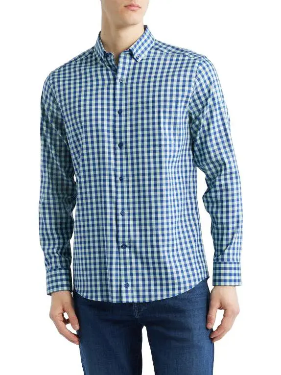 Johnston & Murphy Xc4® Two-tone Gingham Performance Button-down Shirt - Mint/ Navy