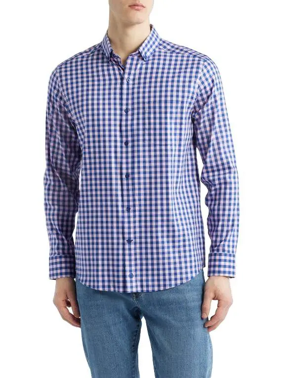 Johnston & Murphy Xc4® Two-tone Gingham Performance Button-down Shirt - Pink/navy