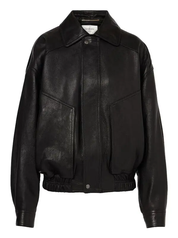 Saint Laurent Leather Bomber Jacket - Black