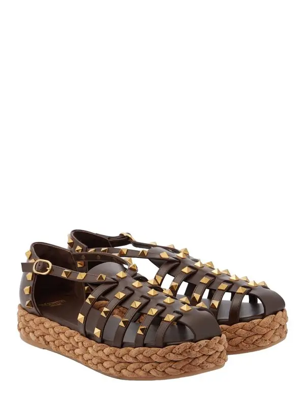 Valentino Garavani Rockstud Leather Espadrilles - Brown