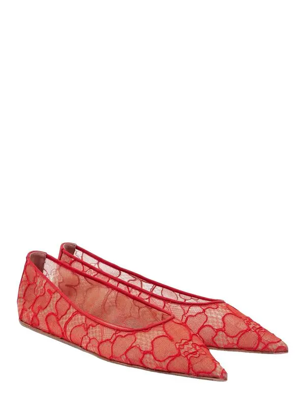 Amina Muaddi Barbara Lace Ballet Flats - Red
