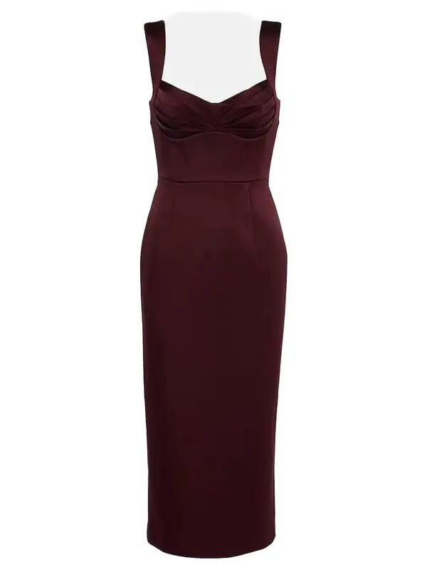 Rebecca Vallance Merlot Ruched Satin Midi Dress - Burgundy