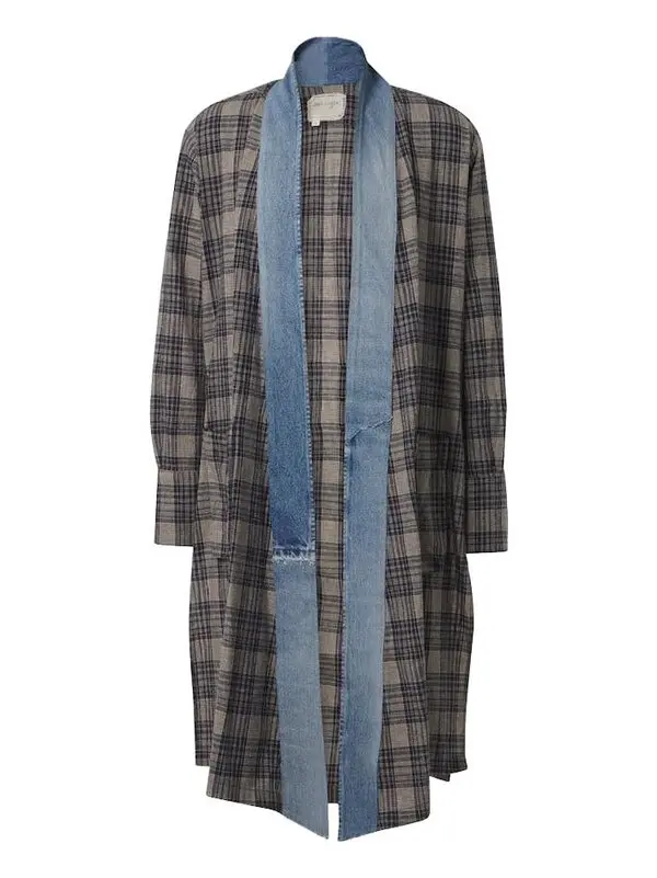 GREG LAUREN Plaid Cotton Coat With Denim Trim - Multicoloured
