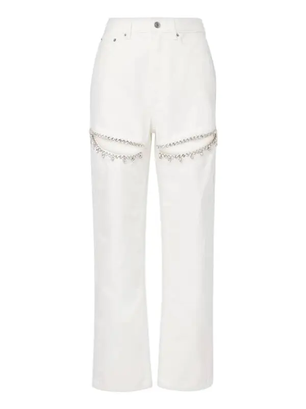AREA Crystal-embellished Cutout Straight Jeans - White